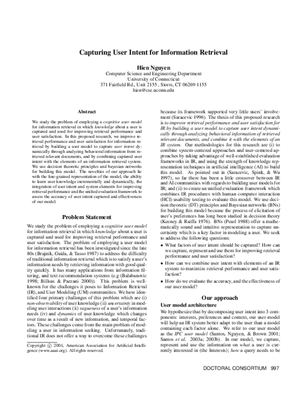 (PDF) Capturing user intent for information retrieval