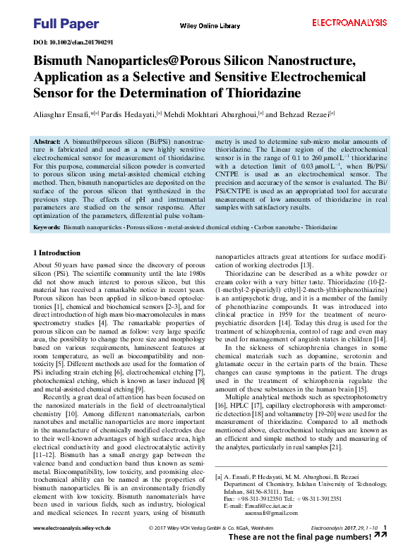 (PDF) Bismuth Nanoparticles@Porous Silicon Nanostructure, Application as a Selective and ...