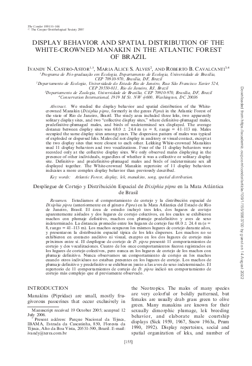 (PDF) Display Behavior and Spatial Distribution of the White-Crowned Manakin in the Atlantic ...