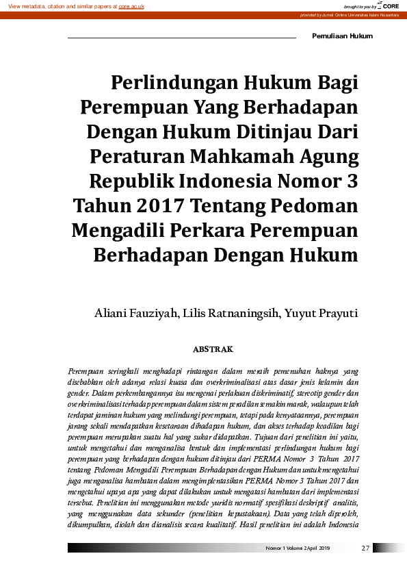(PDF) Perlindungan Hukum Bagi Perempuan Yang Berhadapan Dengan Hukum Ditinjau Dari Peraturan ...
