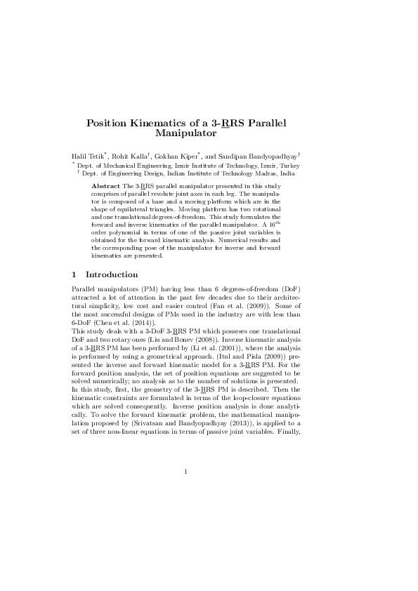 (PDF) Position Kinematics of a 3-RRS Parallel Manipulator