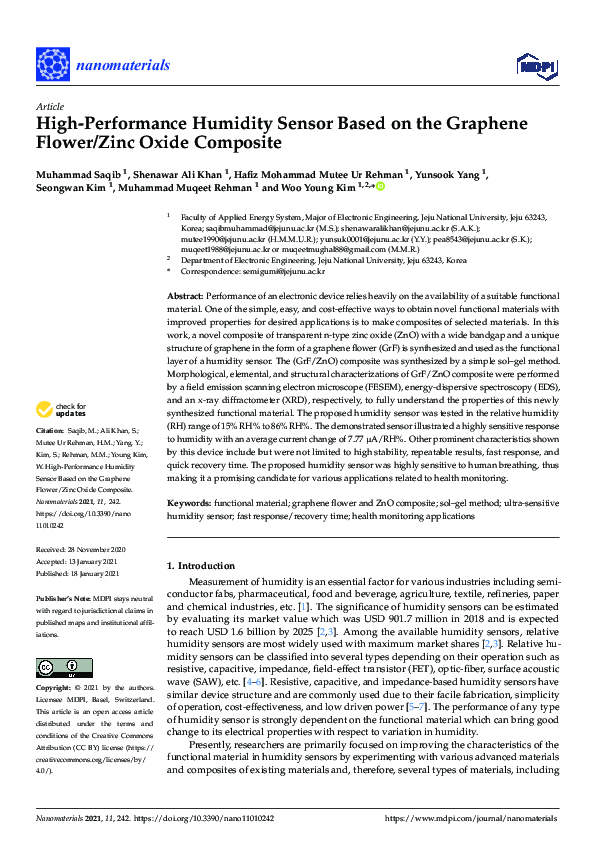 Pdf Graphene Flower Zno Composite Humidity Sensor