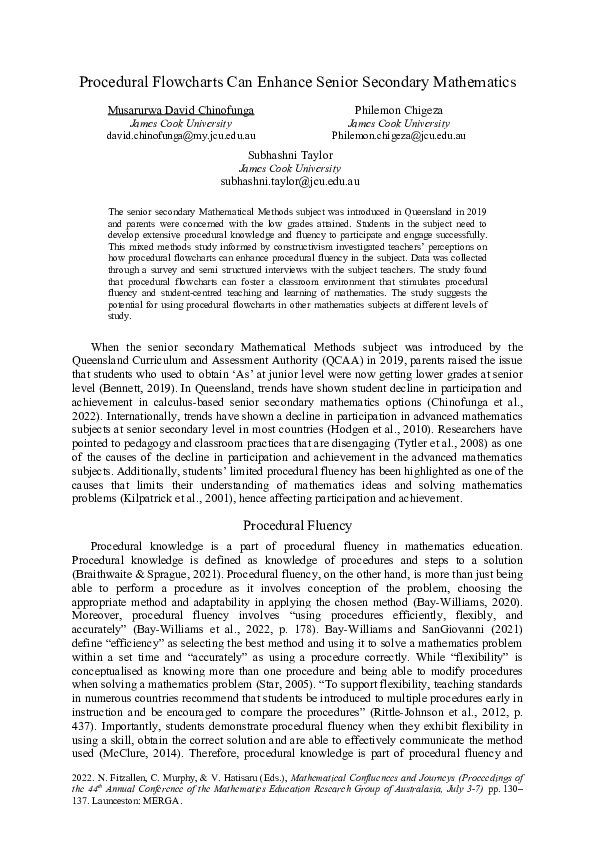 (DOC) Procedural Flowcharts Can Enhance Senior Secondary Mathematics
