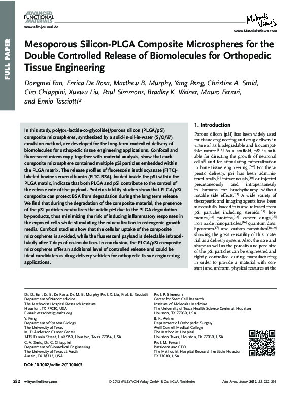 (PDF) Mesoporous Silicon-PLGA Composite Microspheres for the Double ...