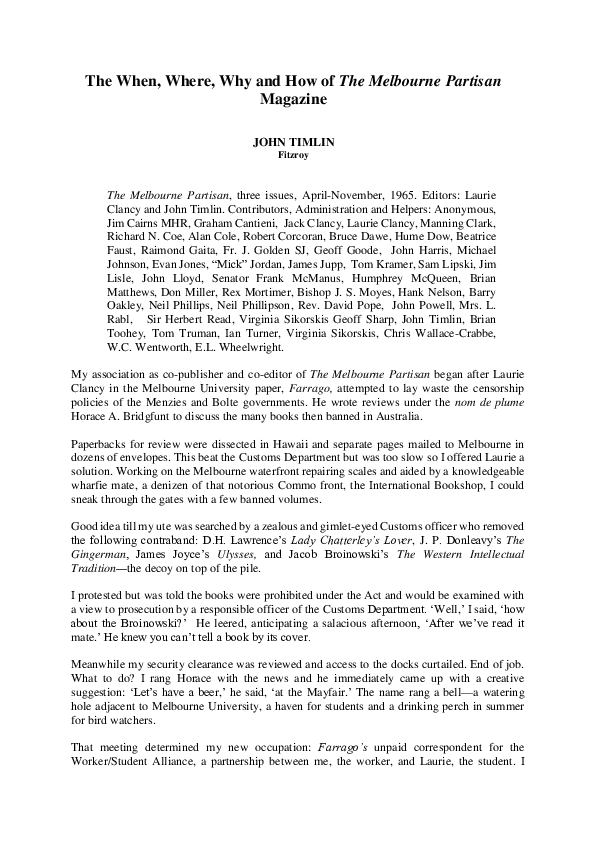 (PDF) The When, Where, Why and How of The Melbourne Partisan Magazine