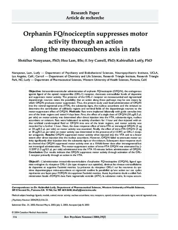 (PDF) Orphanin FQ/nociceptin suppresses motor activity through an ...