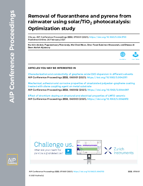 (PDF) Removal of fluoranthene and pyrene from rainwater using solar ...