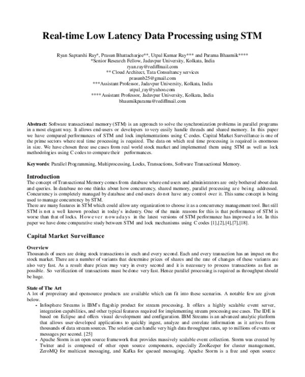 (PDF) Real-time Low Latency Data Processing using STM | Utpal Ray ...