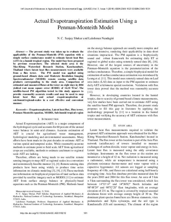 (PDF) Actual Evapotranspiration Estimation Using a Penman-Monteith ...