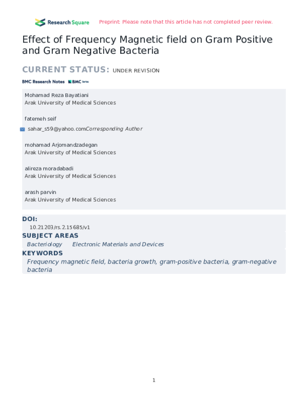 (PDF) Effect of Frequency Magnetic field on Gram Positive and Gram ...