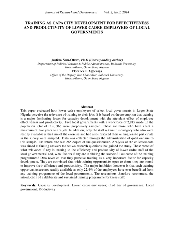 (PDF) Training as Capacity Development for Effectiveness and ...