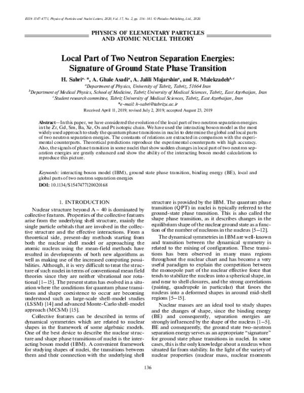 (PDF) Local Part of Two Neutron Separation Energies: Signature of ...