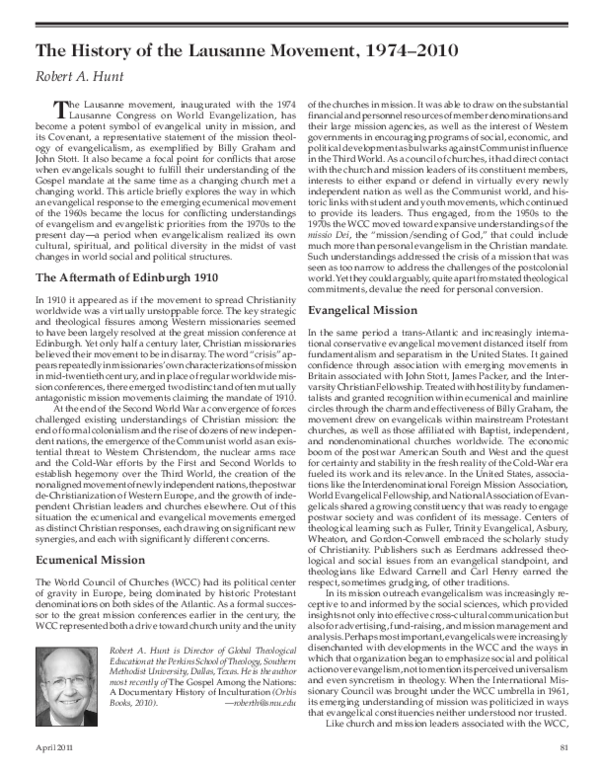 (PDF) The History of the Lausanne Movement, 1974–2010