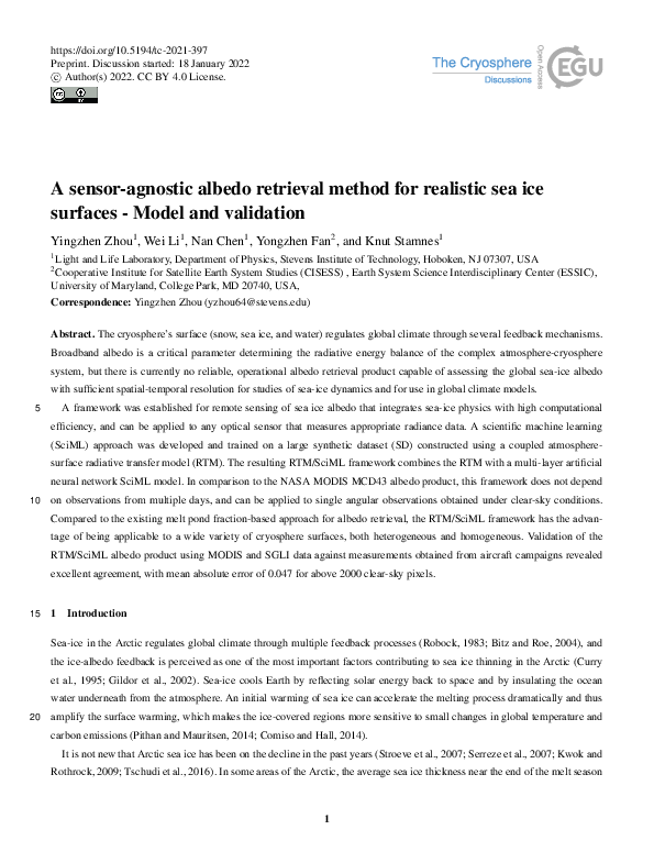 (PDF) A sensor-agnostic albedo retrieval method for realistic sea ice surfaces – Model and ...