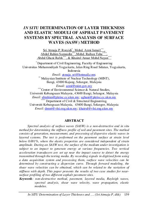 Pdf In Situ Determination Of Layer Thickness And Elastic Moduli Of Asphalt Pavement Systems By