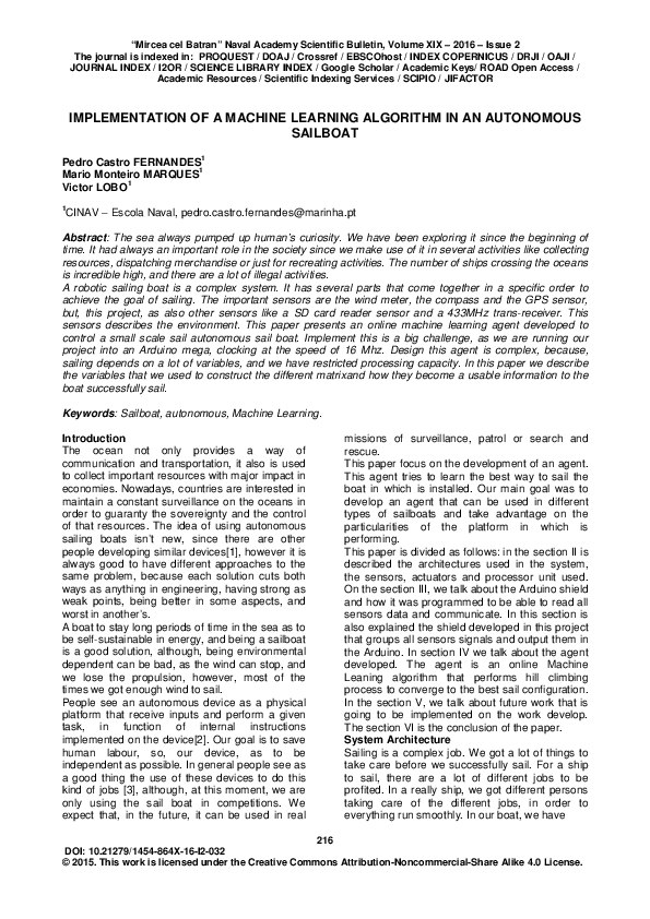 (PDF) Machine Learning Control for Autonomous Sailboat Navigation