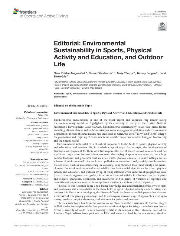 (PDF) Editorial: Environmental Sustainability in Sports, Physical ...