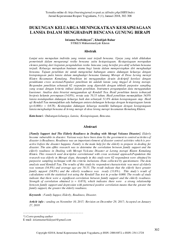 (PDF) Dukungan Keluarga Meningkatkan Kesiapsiagaan Lansia Dalam Menghadapi Bencana Gunung Berapi