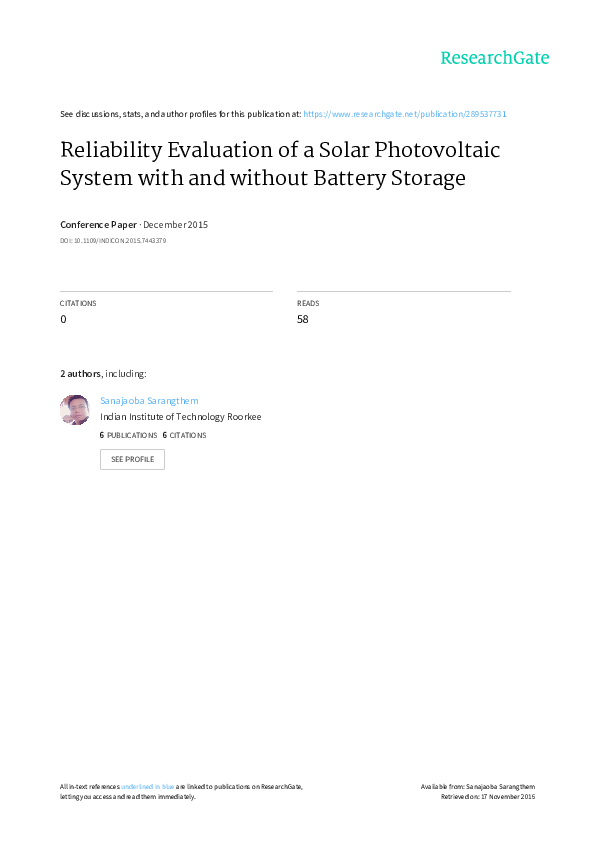 (PDF) Reliability evaluation of a solar photovoltaic system with and ...