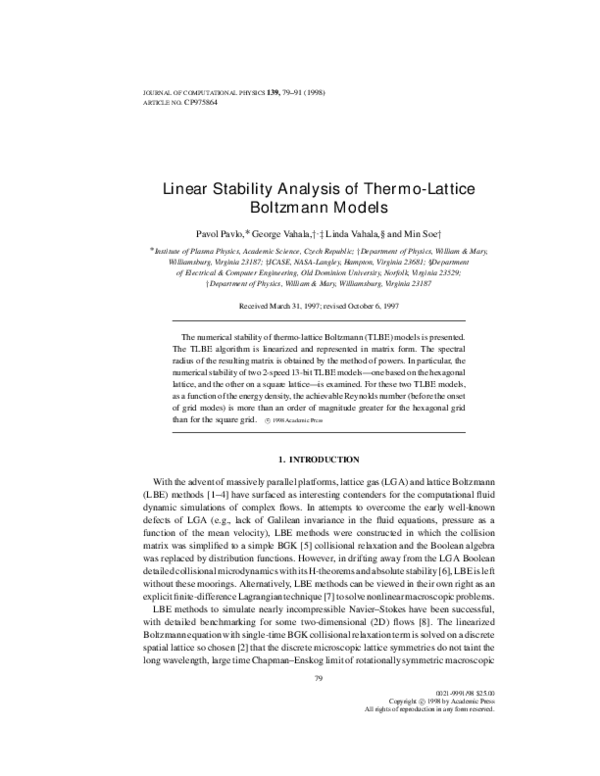 (PDF) Linear Stability Analysis of Thermo-Lattice Boltzmann Models