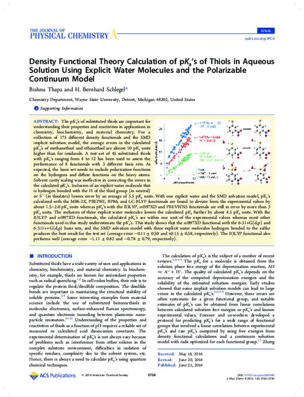 (PDF) Density Functional Theory Calculation of pKa's of Thiols in Aqueous Solution Using ...