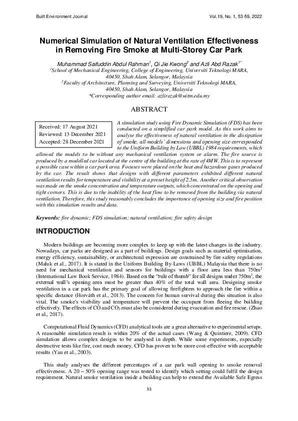 (PDF) Numerical Simulation of Natural Ventilation Effectiveness in Removing Fire Smoke at Multi ...