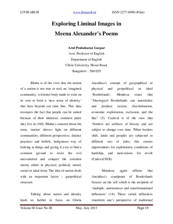 (PDF) Exploring Liminal Images In Meena Alexander's Poems