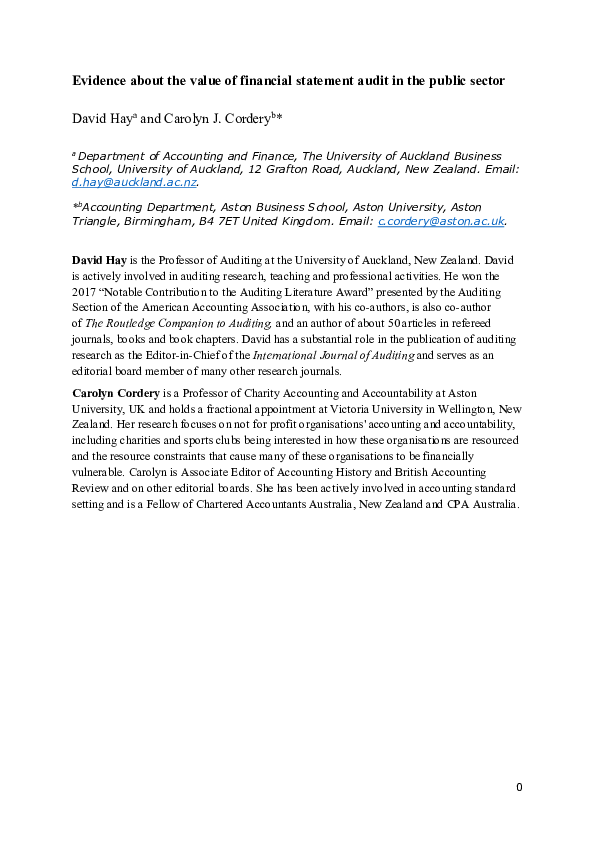 (PDF) Evidence about the value of financial statement audit in the ...