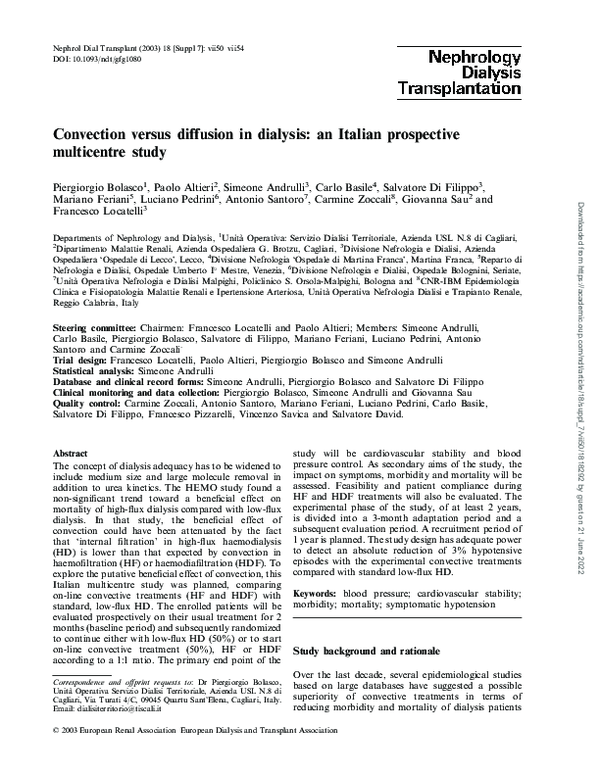 (PDF) Convection versus diffusion in dialysis: an Italian prospective ...