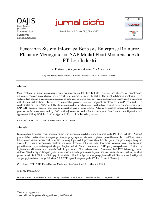 (PDF) Penerapan Sistem Informasi Berbasis Enterprise Resource Planning Menggunakan SAP Modul ...