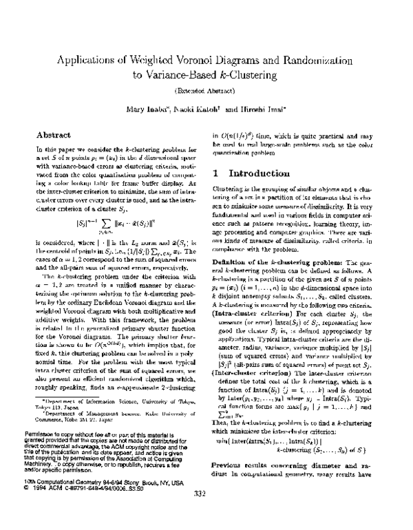 (PDF) Applications of weighted Voronoi diagrams and randomization to variance-based k-clustering ...