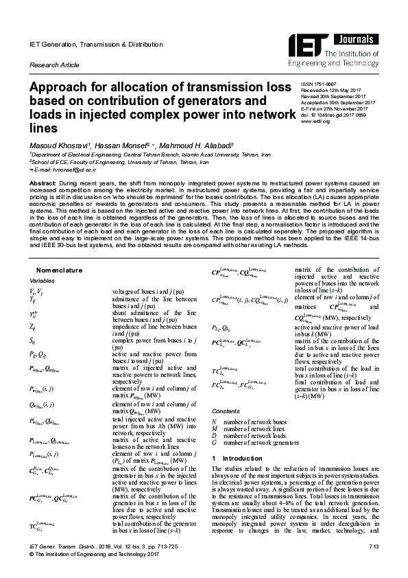 (PDF) Approach for allocation of transmission loss based on ...
