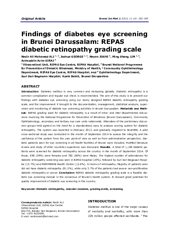 (PDF) Findings of diabetes eye screening in Brunei Darussalam : REPAS ...