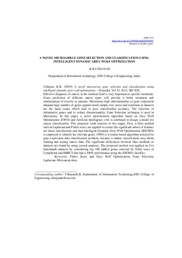 (PDF) A novel microarray gene selection and classification using ...
