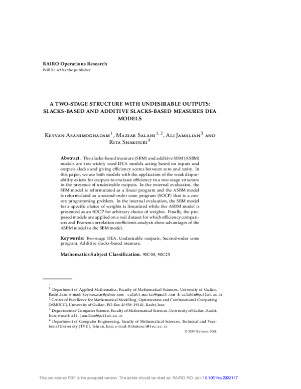 (PDF) A two-stage structure with undesirable outputs: slacks-based and additive slacks-based ...