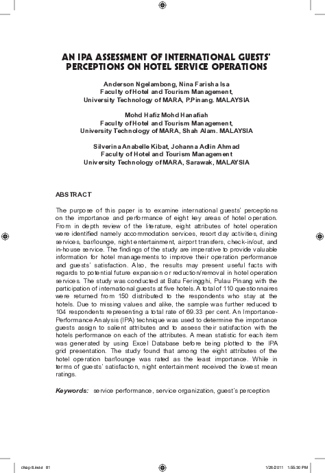 (PDF) An Ipa Assessment of International Guests'Perceptions on Hotel ...