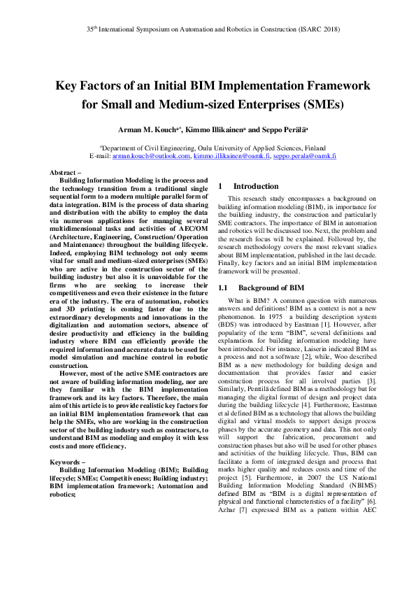 (PDF) Key Factors of an Initial BIM Implementation Framework for Small and Medium-sized ...