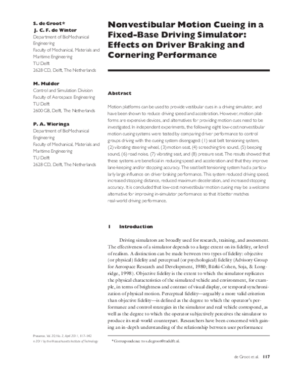 (PDF) Nonvestibular Motion Cueing in a Fixed-Base Driving Simulator ...