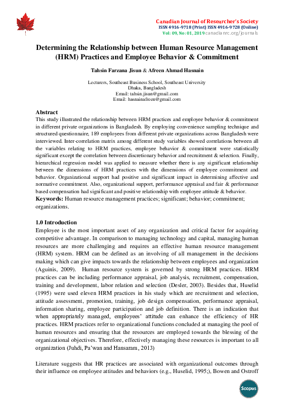 Pdf Determining The Relationship Between Human Resource Management Hrm Practices And