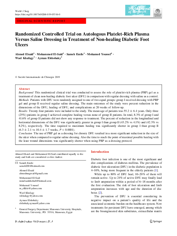 (PDF) Randomized Controlled Trial on Autologous Platelet-Rich Plasma ...