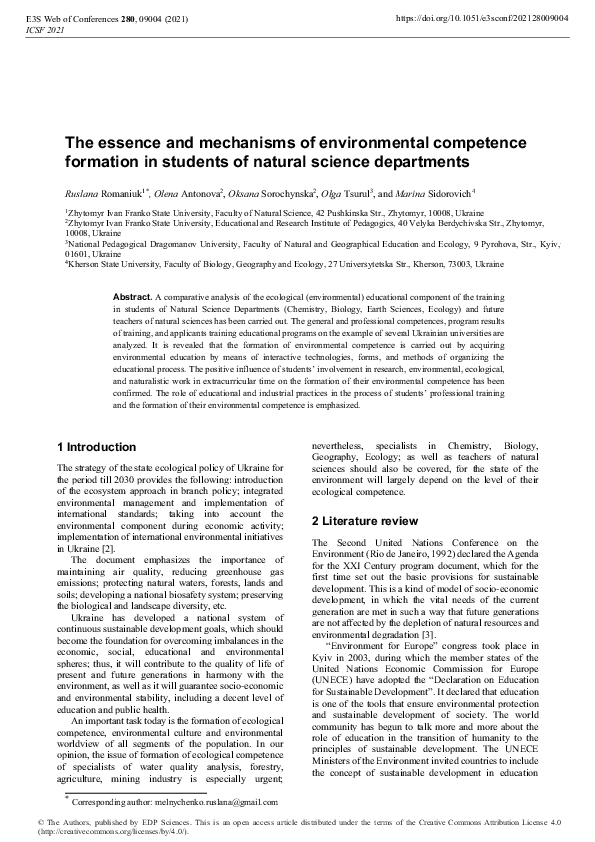 (PDF) The essence and mechanisms of environmental competence formation ...