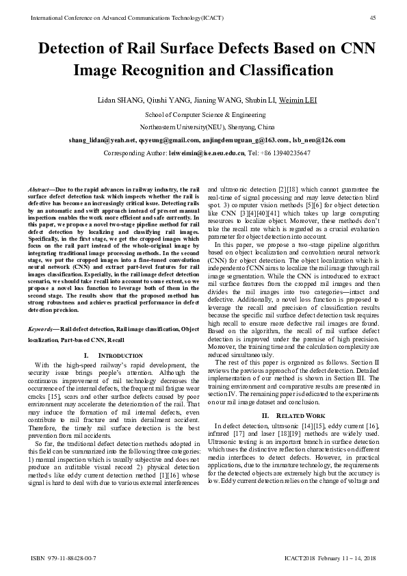 Pdf Detection Of Rail Surface Defects Based On Cnn Image Recognition