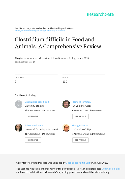 (PDF) Clostridium difficile in Food and Animals: A Comprehensive Review