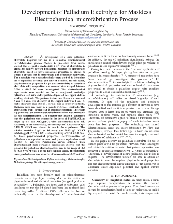 (PDF) Development of Palladium Electrolyte for Maskless Electrochemical ...