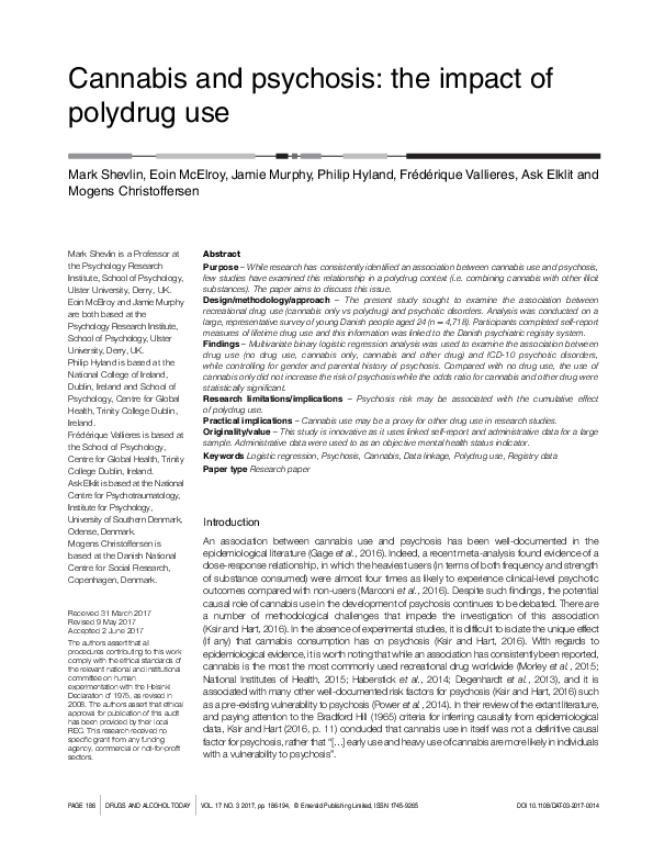 (PDF) Cannabis and psychosis: the impact of polydrug use