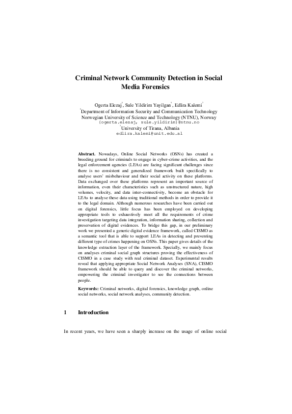 (PDF) Criminal Network Community Detection in Social Media Forensics