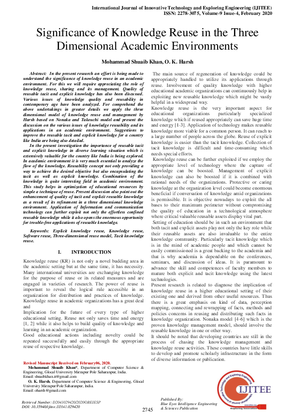 (PDF) Significance of Knowledge Reuse in the Three Dimensional Academic Environments