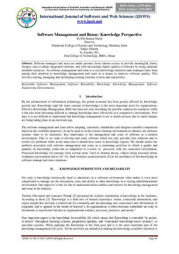 (PDF) Software Management and Reuse: Knowledge Perspective