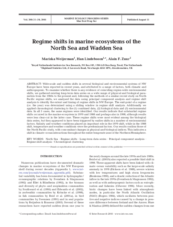 (PDF) Regime shifts in marine ecosystems of the North Sea and Wadden ...