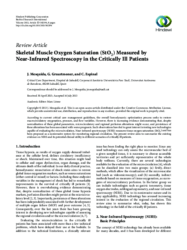 (PDF) Skeletal Muscle Oxygen Saturation (StO2) Measured by Near ...